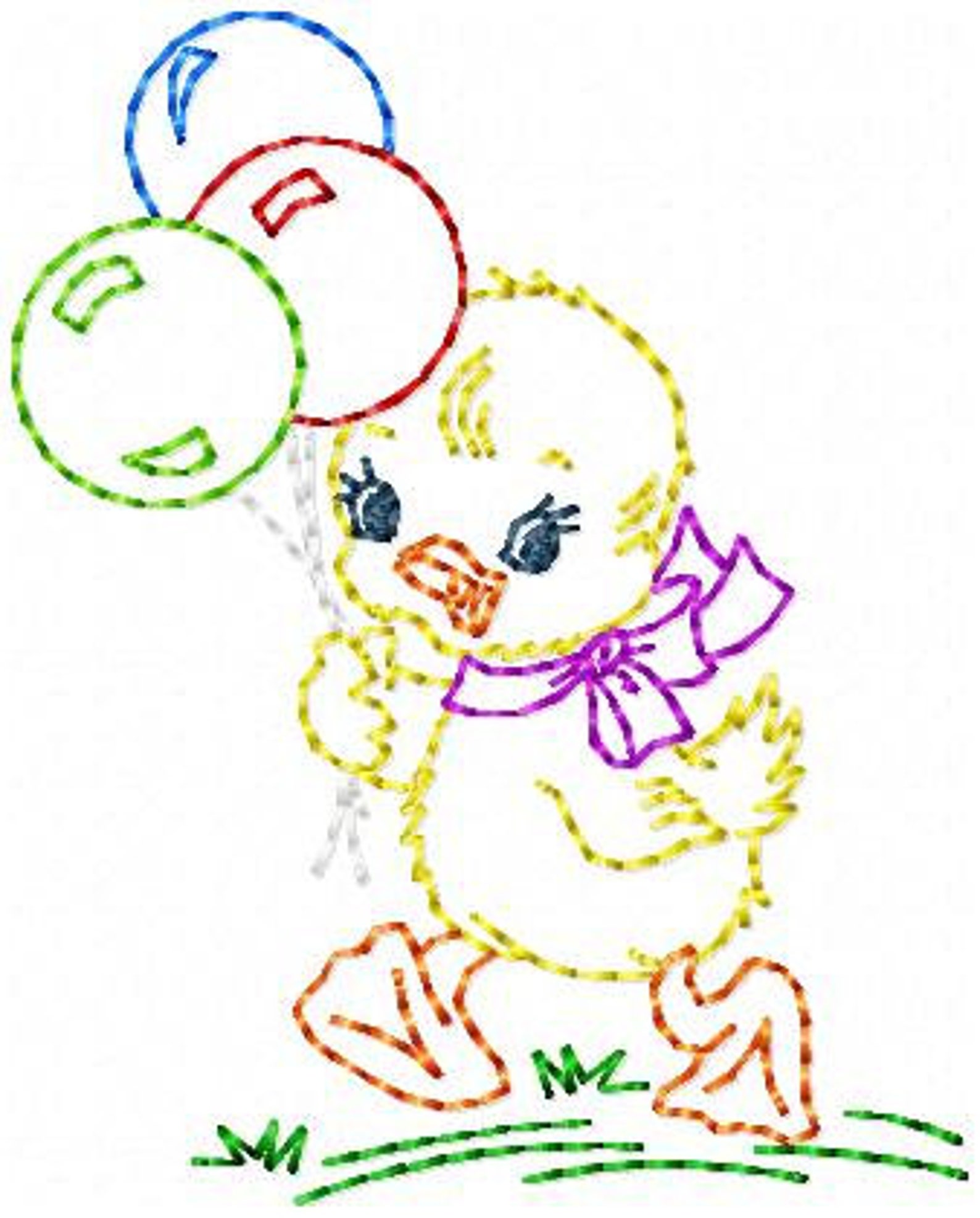 Vintage Duckling With Balloons Machine Embroidery Design 4x4 | Etsy