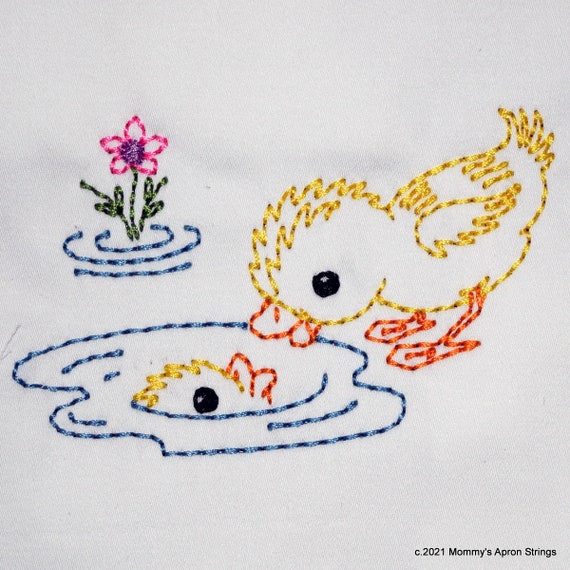 Vintage Duck and Reflection in Pond machine Embroidery Design - Etsy