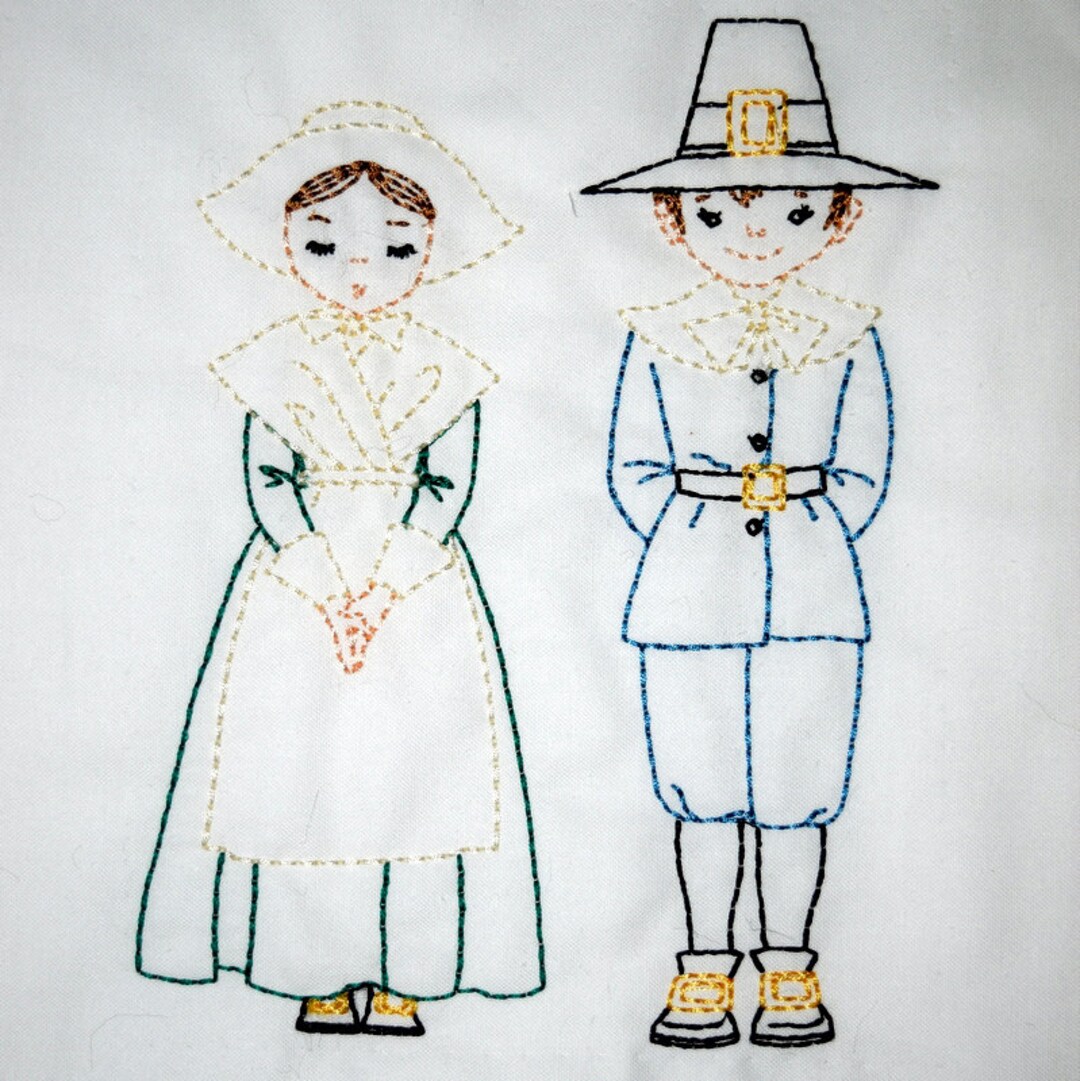 Vintage Thanksgiving Pilgrims Fall Autumn Embroidery Design 5x7 AND ...