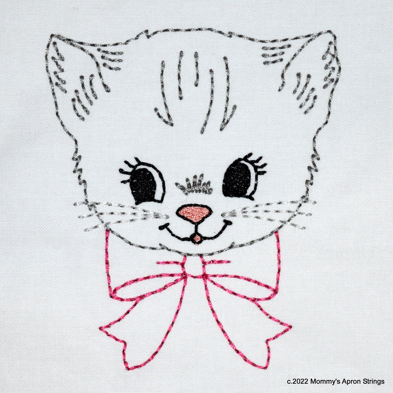 Vintage Kitty Cat Face With Bow Machine Embroidery Design 4x4 AND 5x7 ...