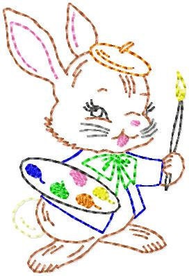 Vintage Artist Bunny Machine Embroidery Design 2 Sizes 4x4 or - Etsy