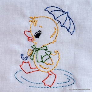 Vintage Duck With Umbrella Machine Embroidery Design 2 Sizes, 4x4 or ...