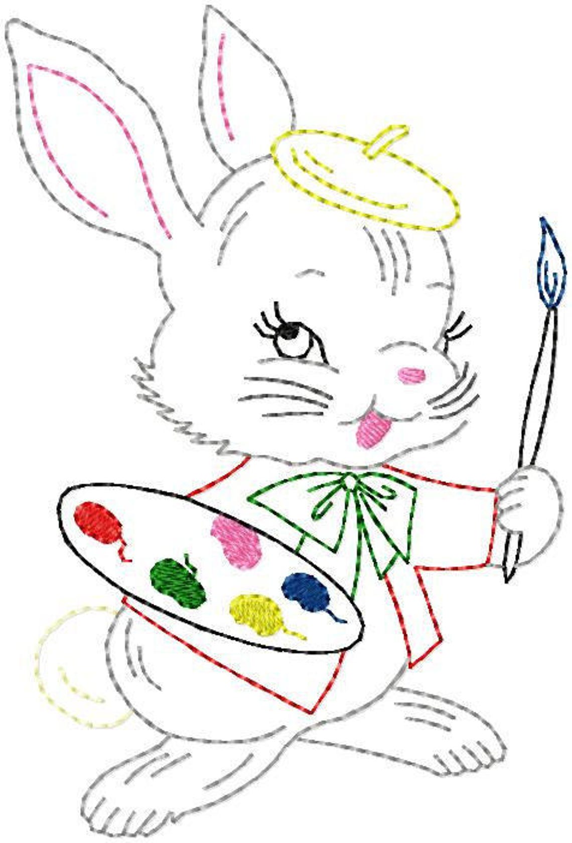 Vintage Artist Bunny Machine Embroidery Design 2 Sizes 4x4 or - Etsy