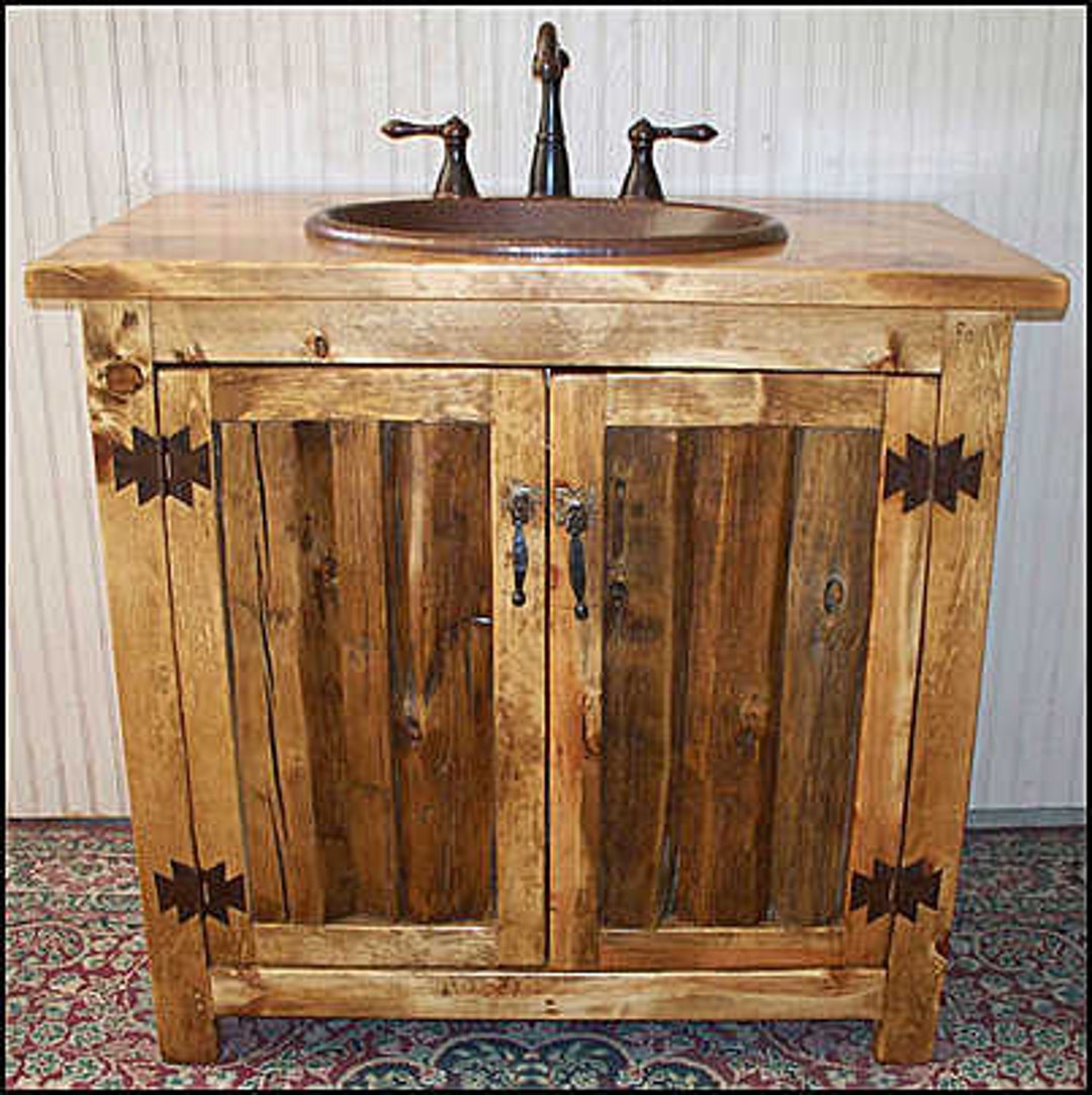Rustic Log Bathroom Vanity 36 Bathroom Vanity With Sink MS1371 36 Vanity Copper Sink Rustic Bathroom Vanity Bathroom Vanities Etsy UK