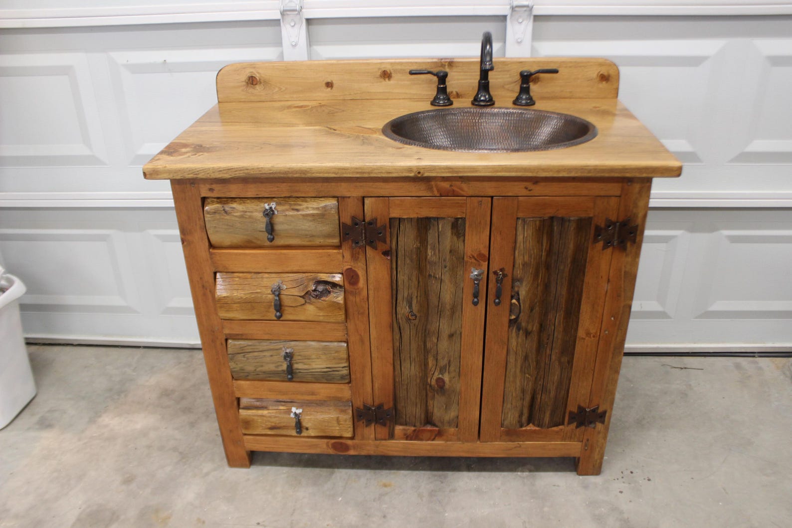 Rustic Log Bathroom Vanity - 42" - Copper Sink - Rustic Sink - Bathroom ...