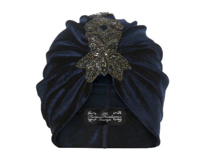 Navy Turban With Coodinating Star Shaped Bead Applique - Etsy