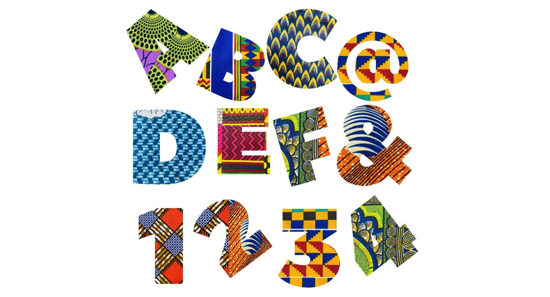 African Print 11cm Tall, Classic Bold Font Adhesive Iron on Letters ...