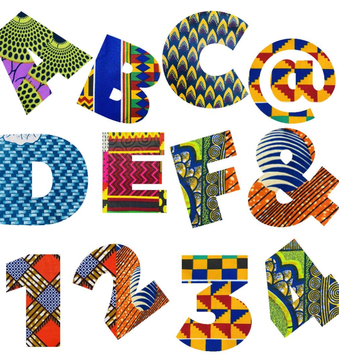 African Print 11cm Tall, Classic Bold Font Adhesive Iron on Letters ...