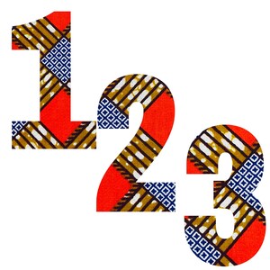 African Print 8cm Tall, Classic Bold Font Iron on Numbers, Letters and ...
