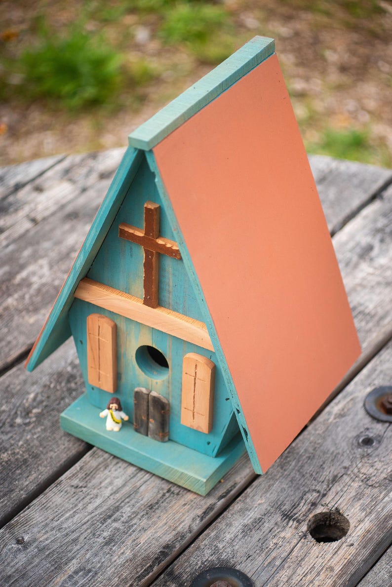 Hand-built Upcycled Wood Birdhouse: Religious Garden Decor, 10" Tall - Etsy