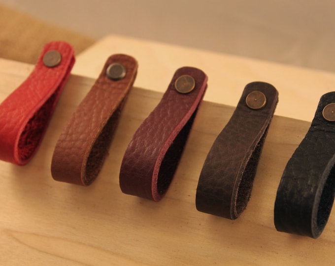 Handcrafted in USA: All Leather Thin Loop Drawer / Cabinet Pulls Tabs ...