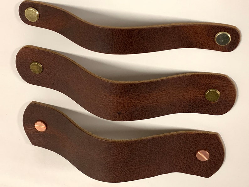 Distressed Dark Brown All Leather Wide Drawer / Cabinet Loop Pulls With ...