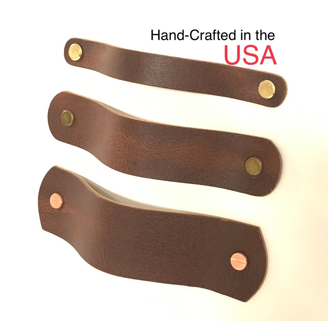 Distressed Dark Brown All Leather Wide Drawer / Cabinet Loop Pulls With ...
