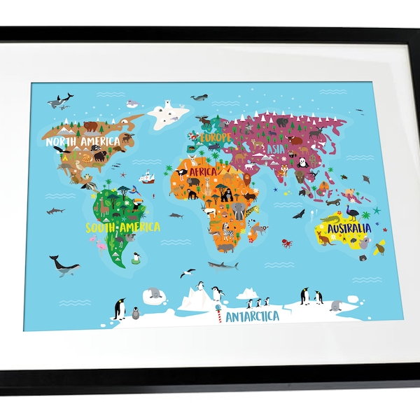 World Map With Countries, Animal World Map, World Map Wall - Etsy UK