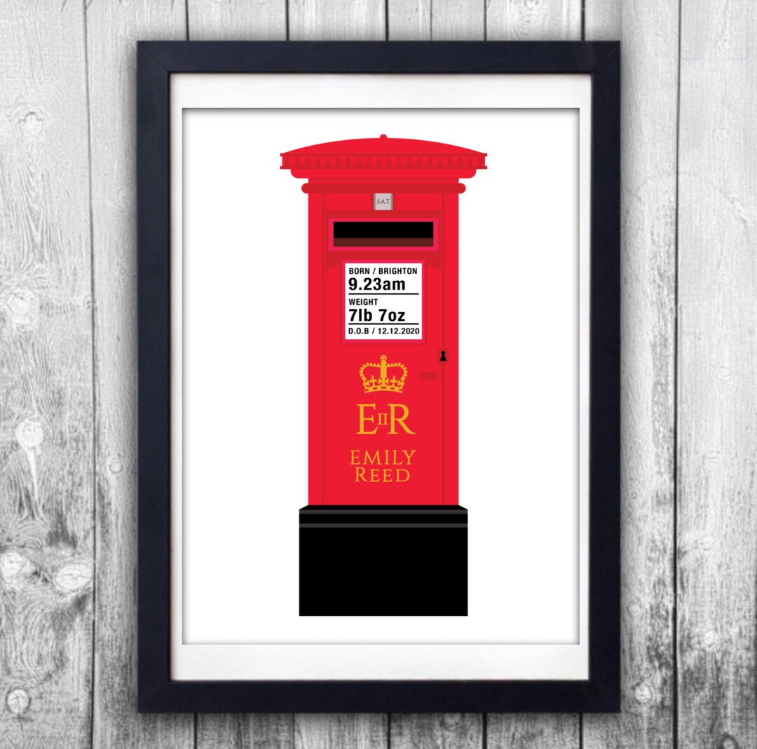 Personalised New Born Baby Red Post Box Print - Etsy