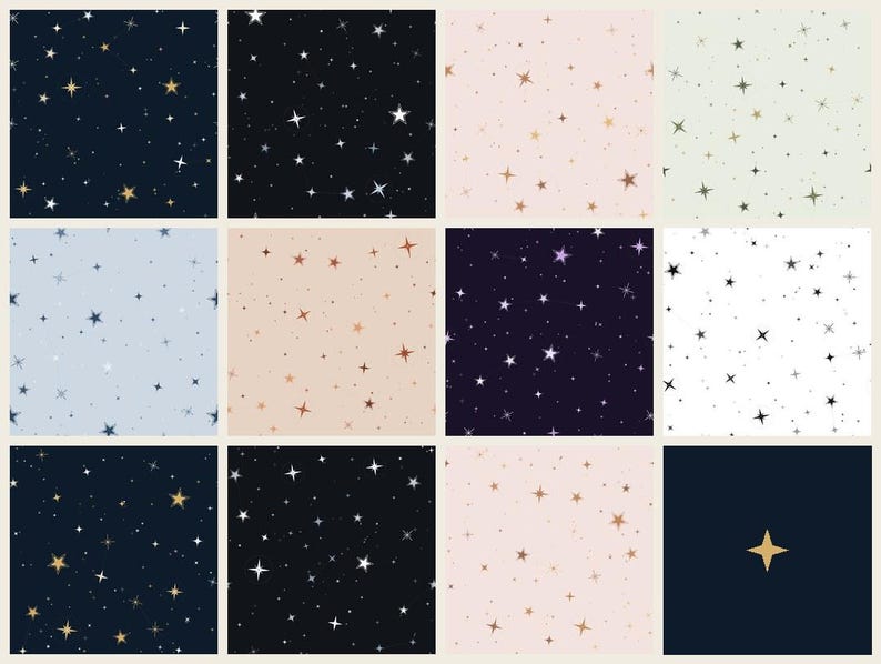 Celestial Star Seamless Pattern Pack | 8 Color Palettes (digital ...