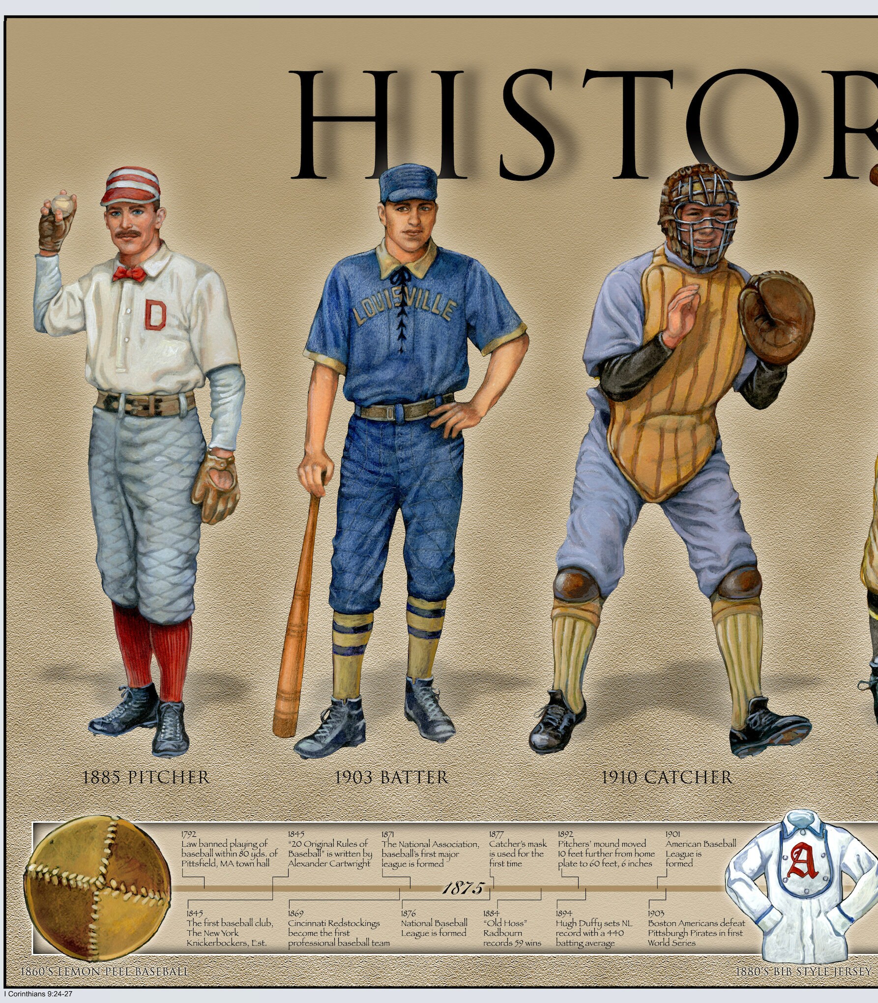 History of American Baseball Poster Framed Print, Golden Era, Babe Ruth ...