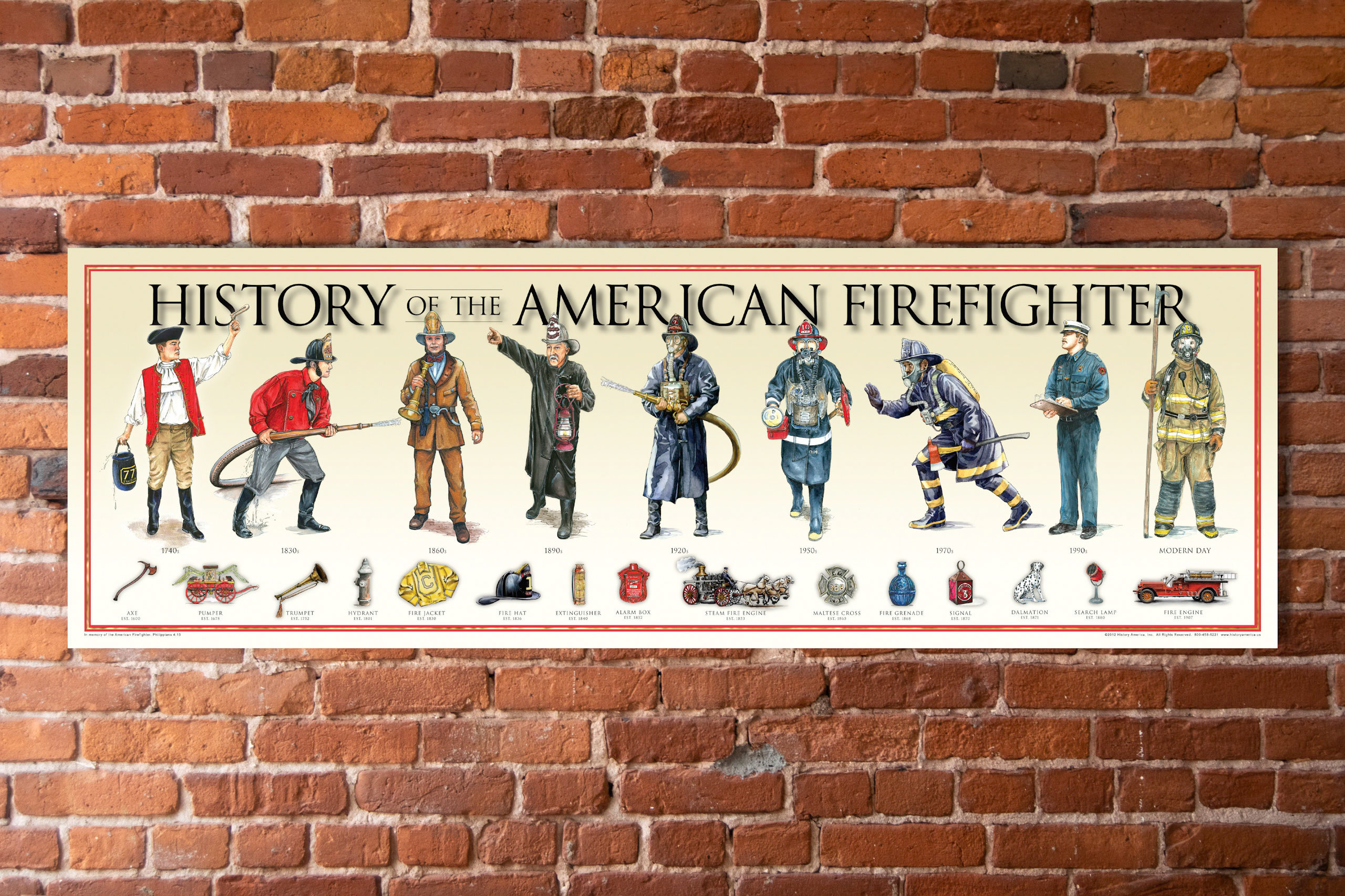 History of the American Firefighter Poster, Wild Land, SCBA, Fire Hose ...