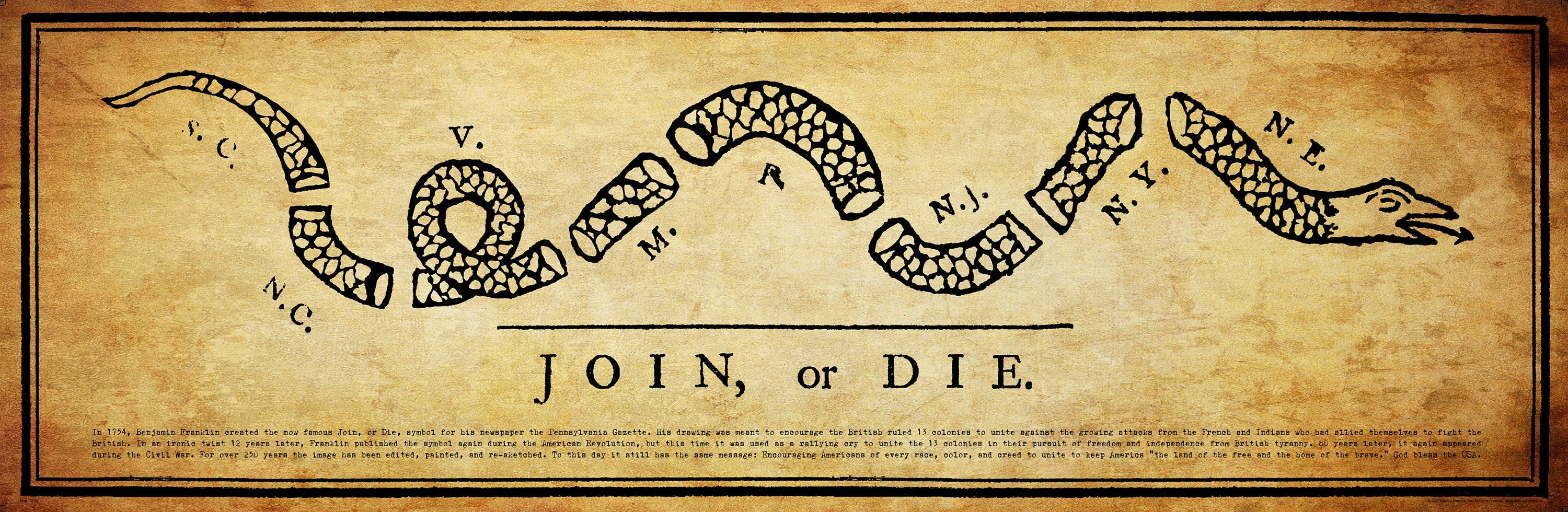 Join or Die, Unite or Die, Benjamin Franklin, Pennsylvania Gazette ...