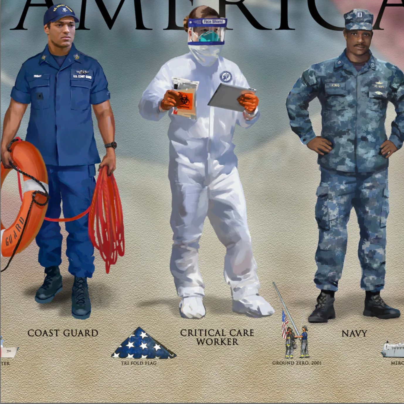 A Salute to Our American Heroes Poster, EMT, First Responders, Boarder ...