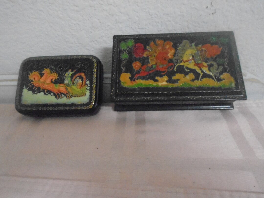 Two Beautiful Lacquered Trinket Boxes / One Hand Painted / Mystical ...