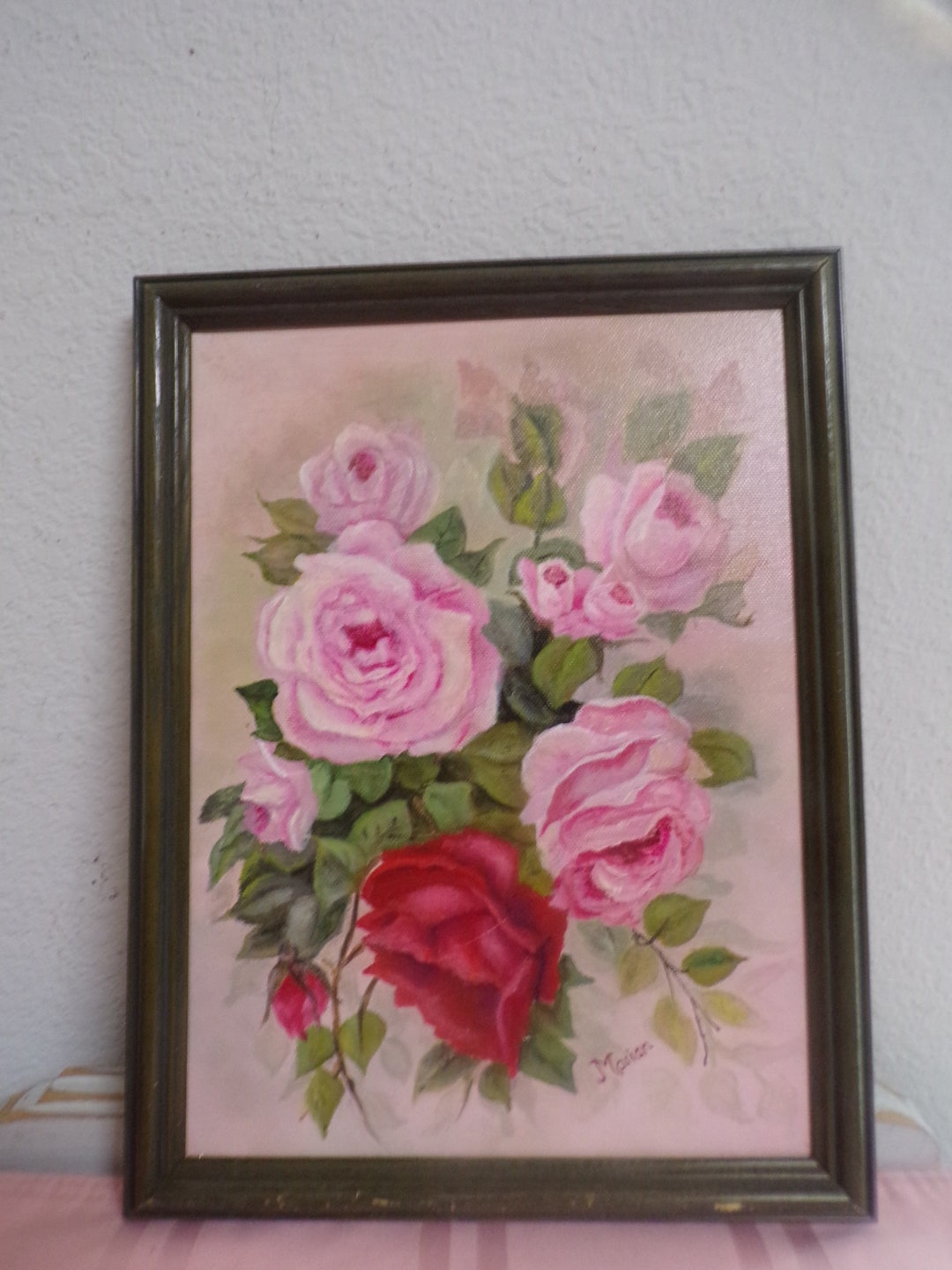 Gorgeous Victorian Pink Roses O/C / Signed. - Etsy