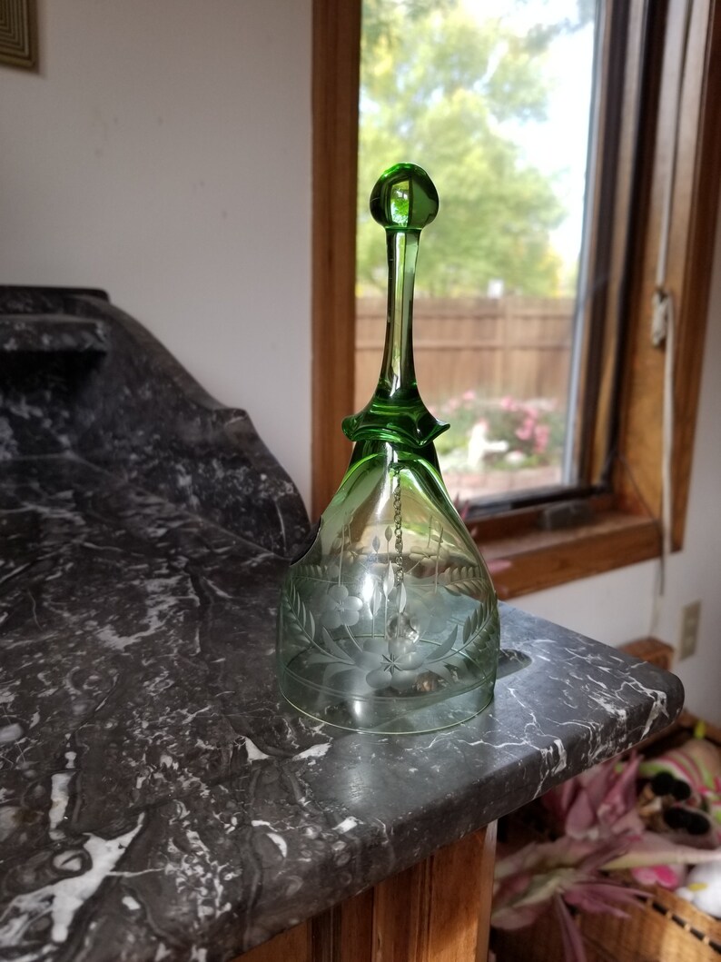 Ofnah Green Etched Crystal Bell Elegant Etched Service Bell | Etsy