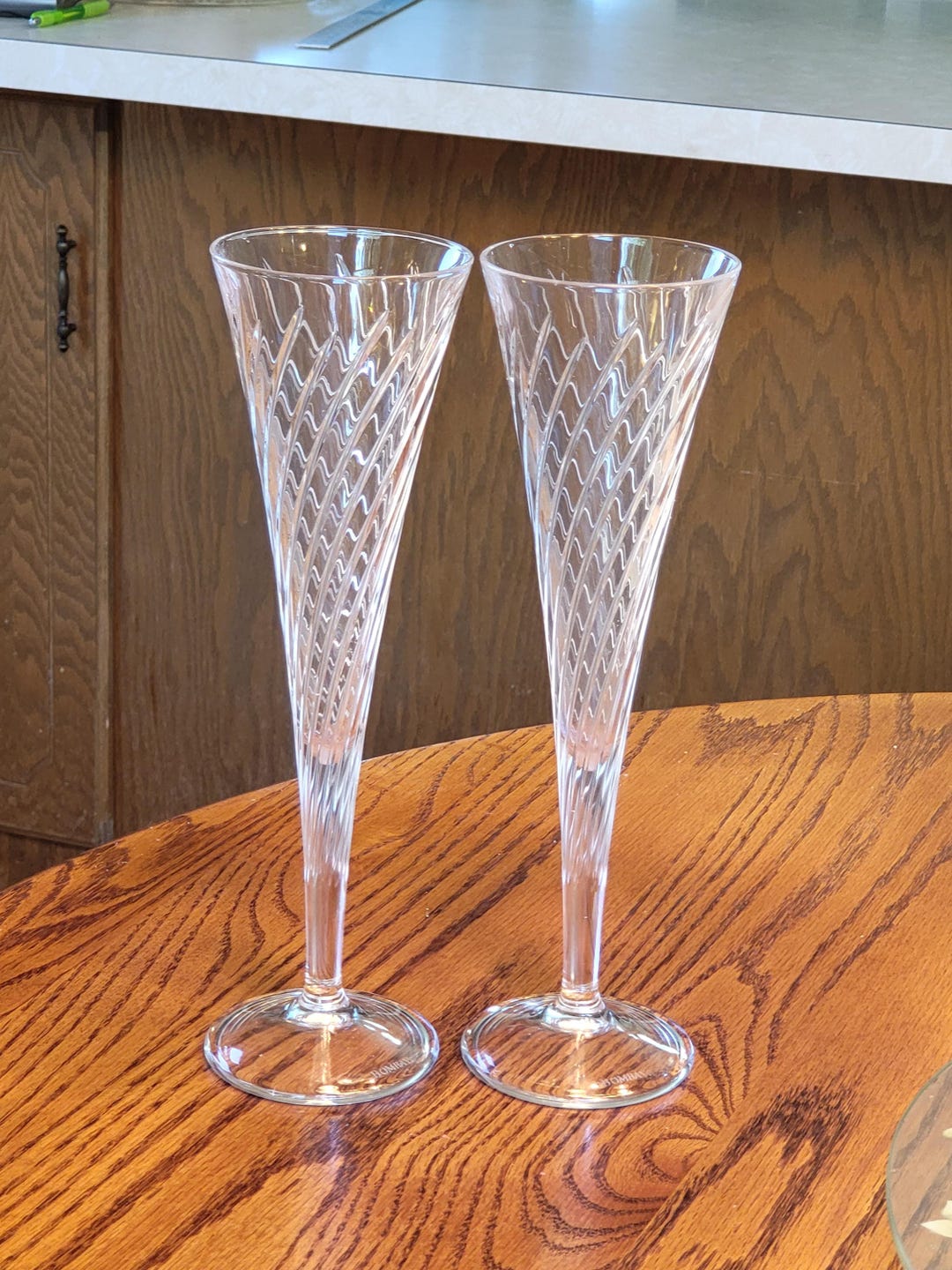Vintage Bombay Crystal Champagne Flutes: Swirl Pattern Toasting Stems ...