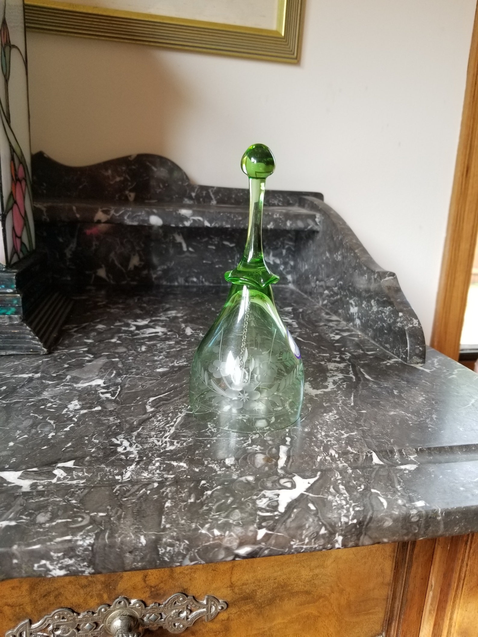 Ofnah Green Etched Crystal Bell Elegant Etched Service Bell | Etsy