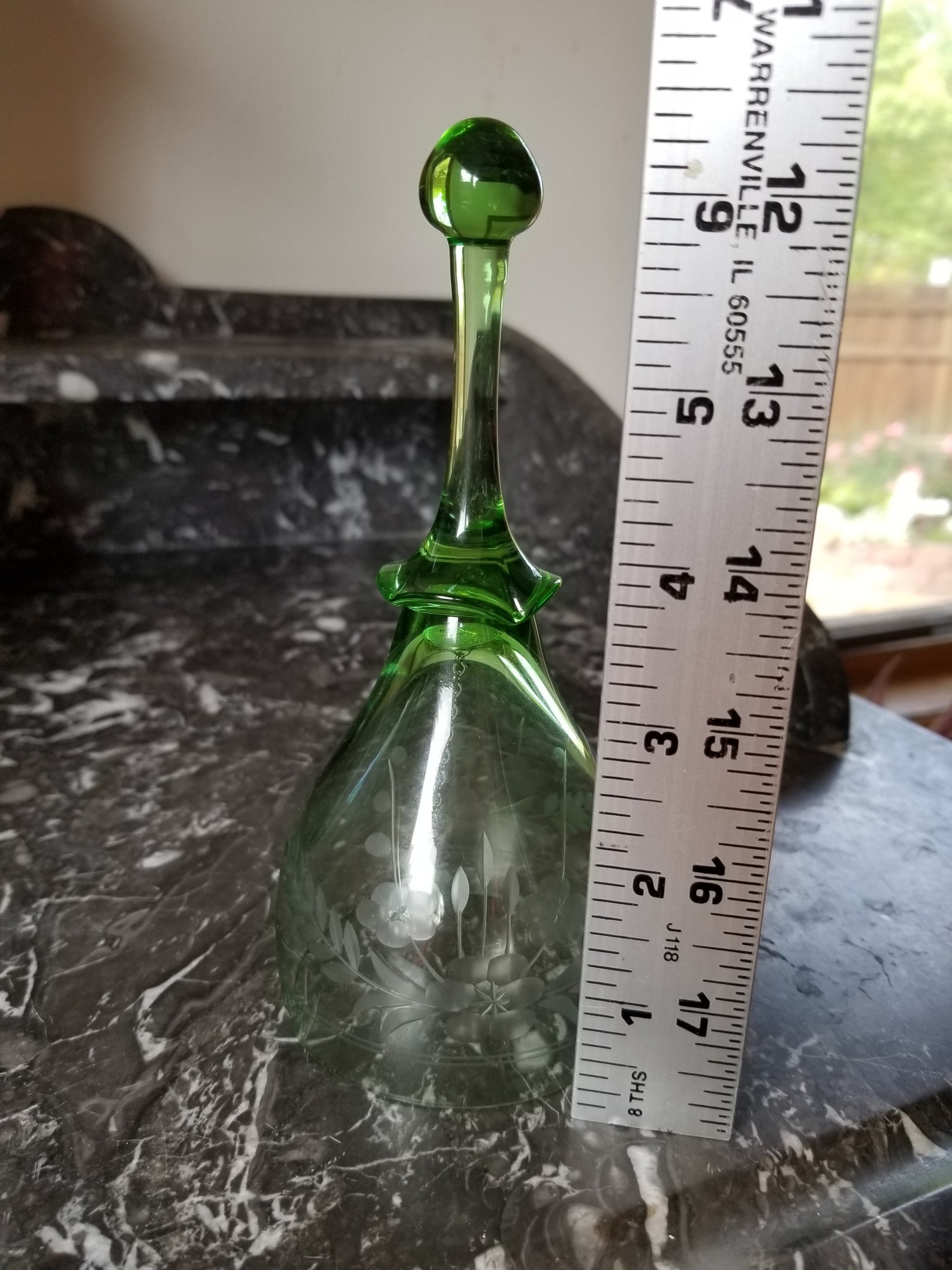 Ofnah Green Etched Crystal Bell Elegant Etched Service Bell | Etsy