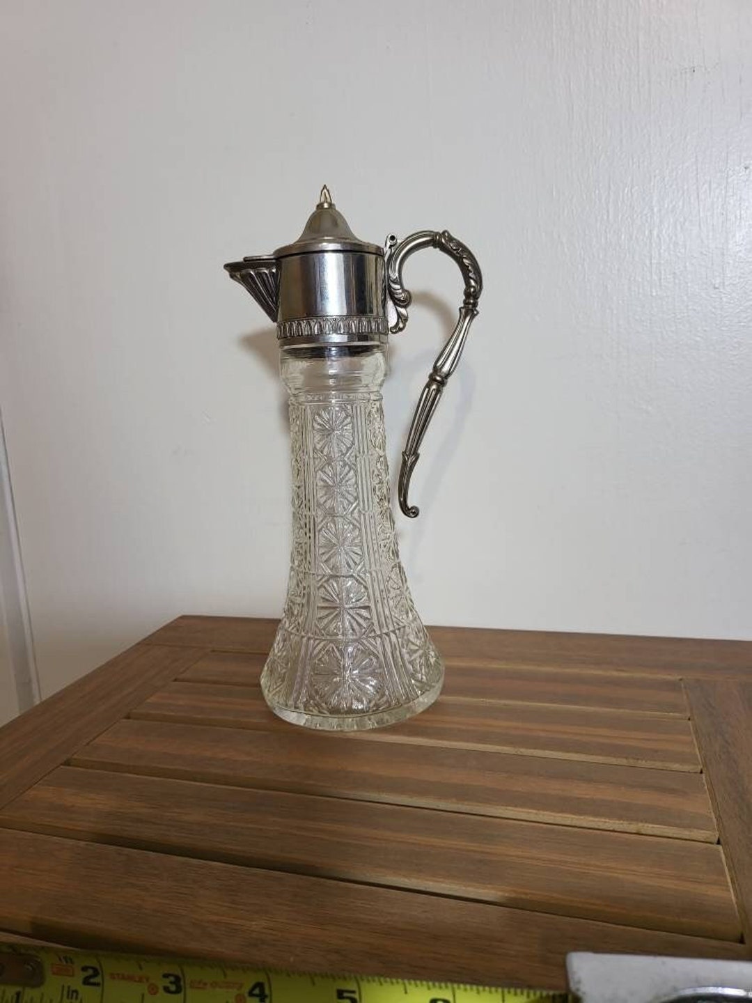 Elegant Glass Decanter and Silver Plate Handle With Screw on Lid Hinged ...