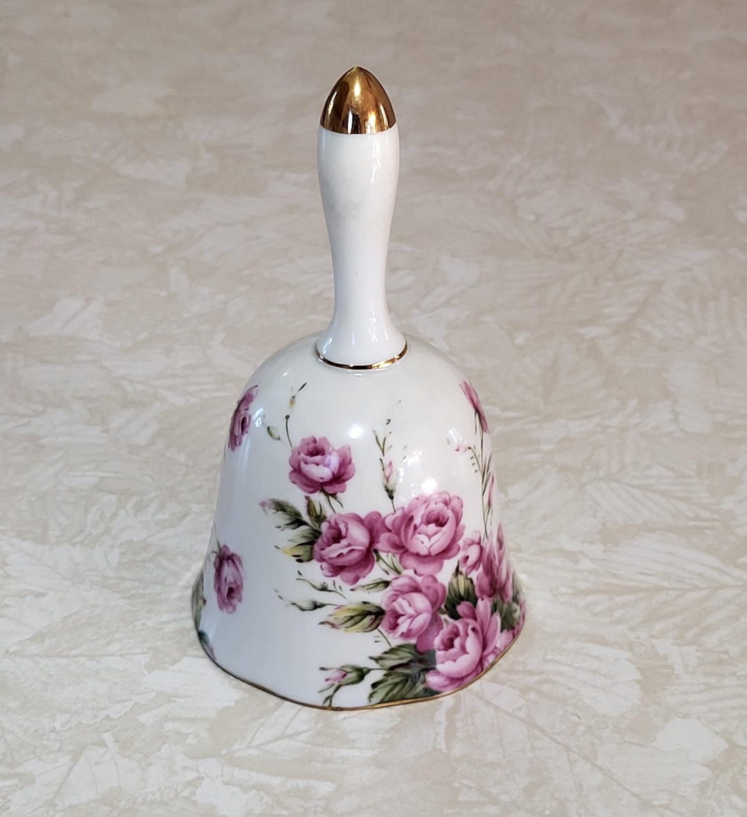 Lefton Rose Garden Bell, 1993 Collectible, Pink Floral, Gold Trim - Etsy