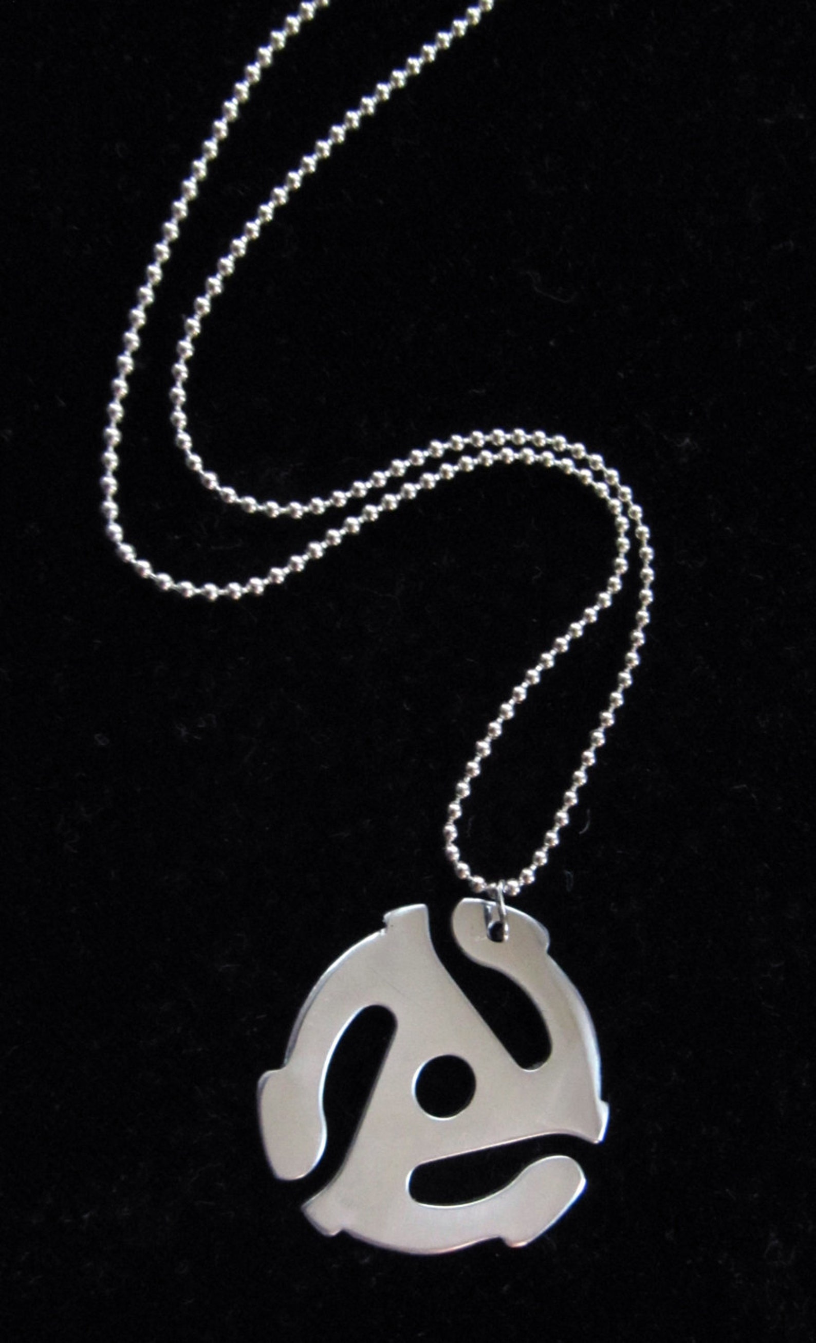Retro 45 RPM Record Insert Adapter Matte STAINLESS STEEL Pendant Unisex ...