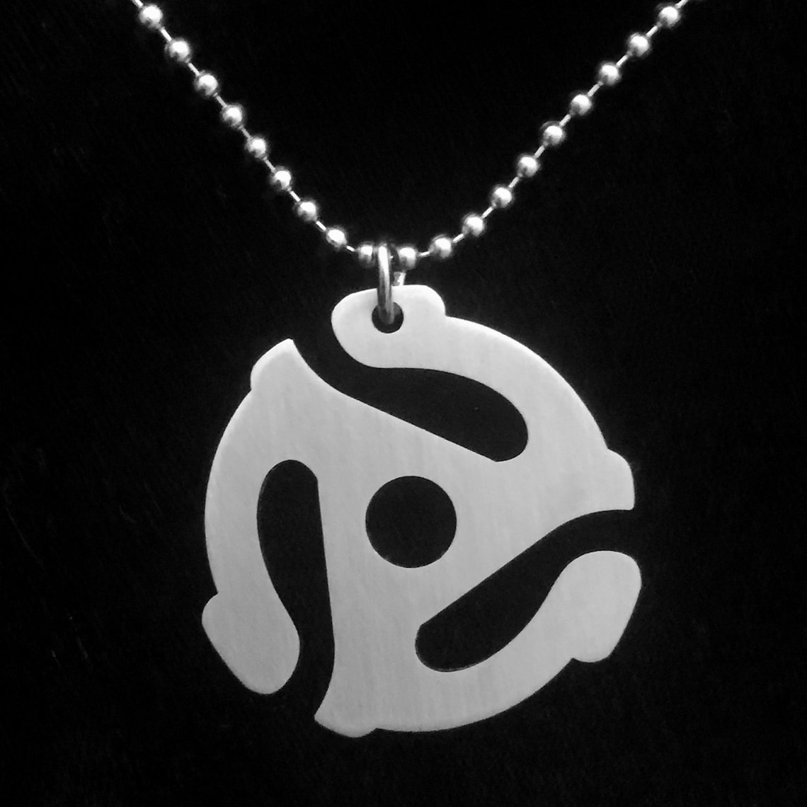 Retro 45 RPM Record Insert Adapter Matte STAINLESS STEEL Pendant Unisex ...