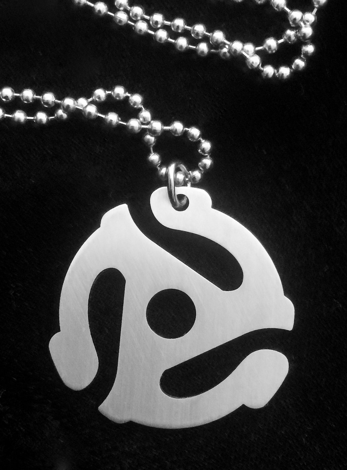 Retro 45 RPM Record Insert Adapter Matte STAINLESS STEEL Pendant Unisex ...