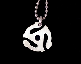 Retro 45 RPM Record Insert Adapter Matte STAINLESS STEEL Pendant Unisex ...