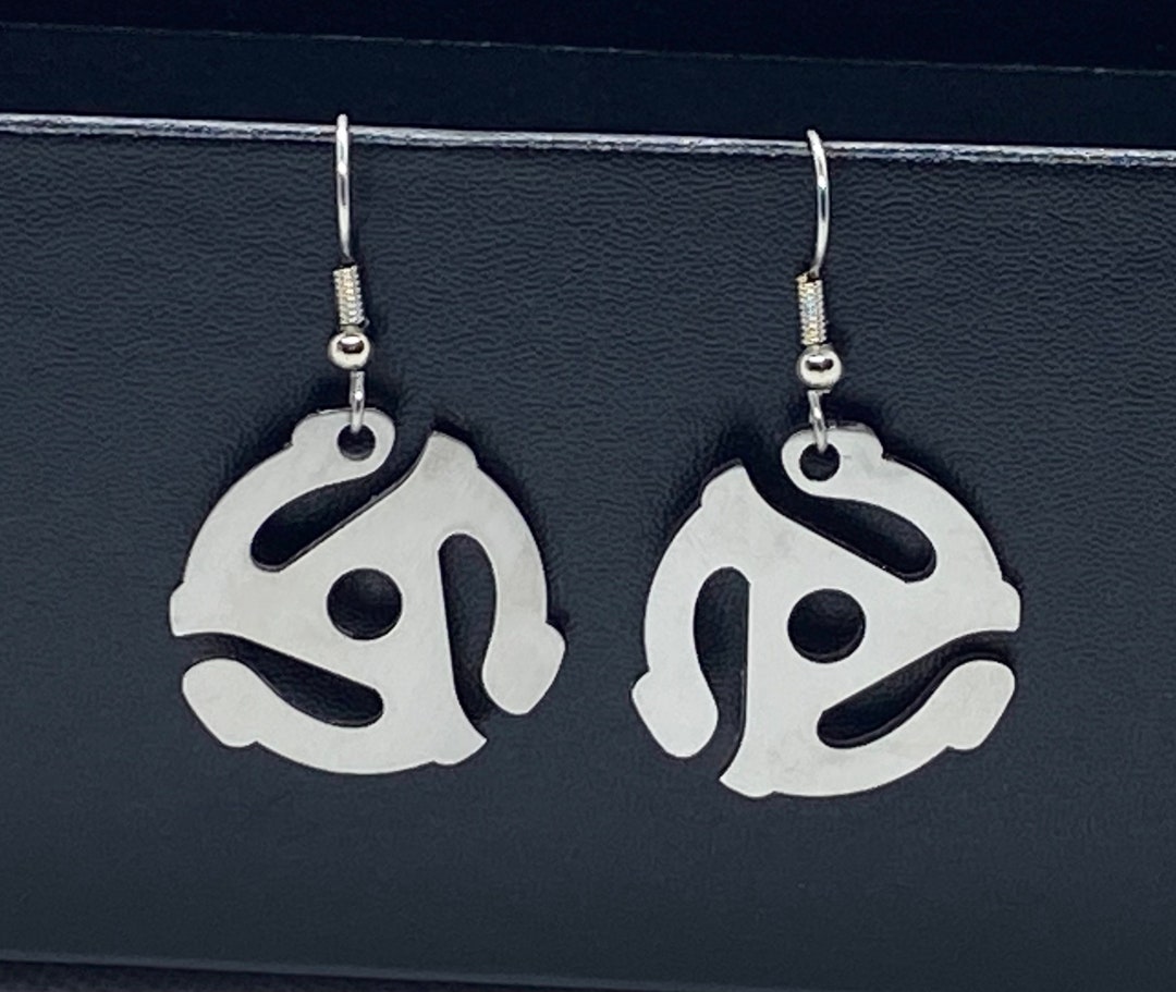 Retro 45 RPM Record Adapter Insert Matte STAINLESS STEEL Earrings Music ...