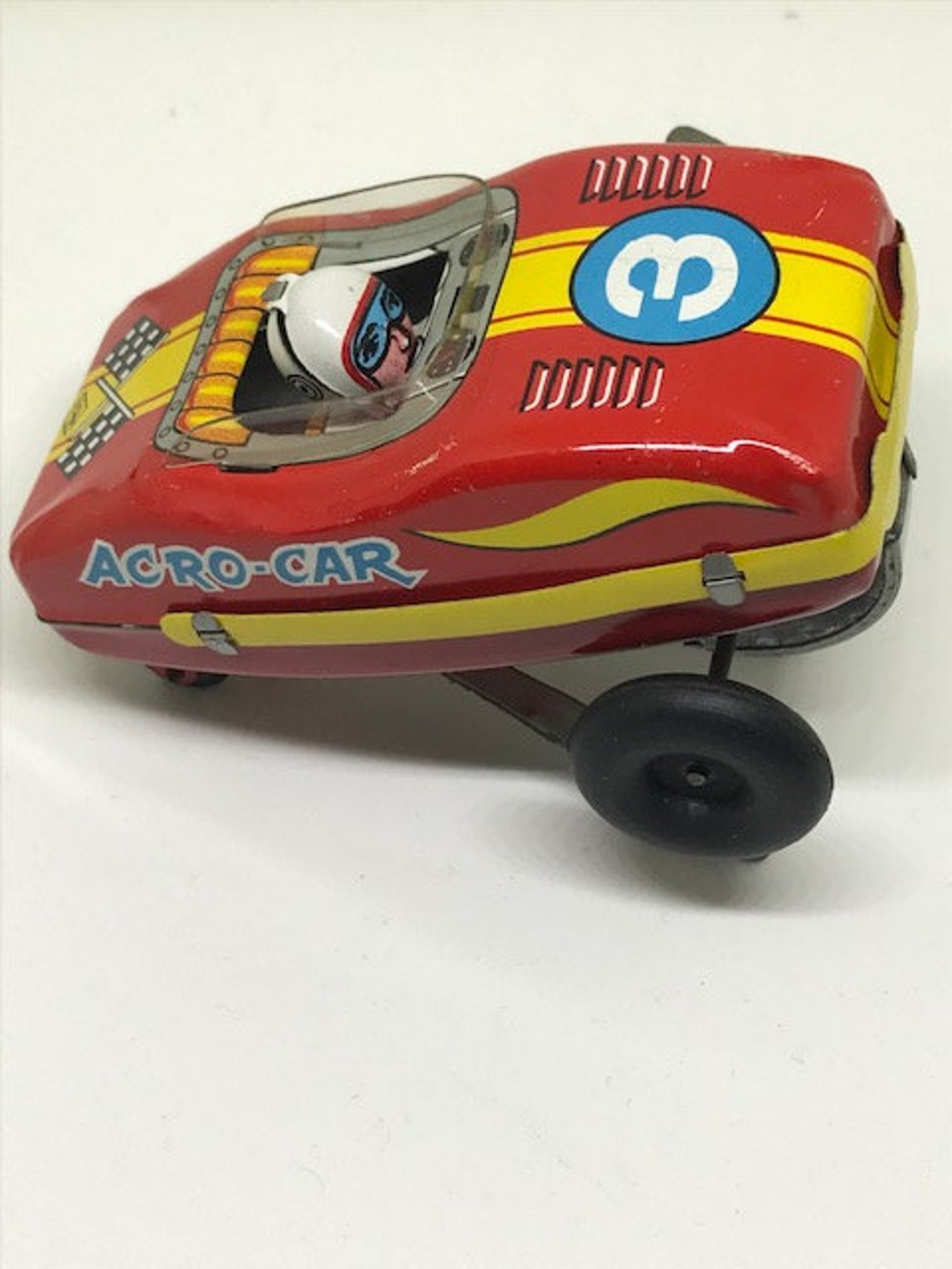 Vintage 1960's Yone Japanese Tin Acro Car Mechanical Wind up Toy in ...