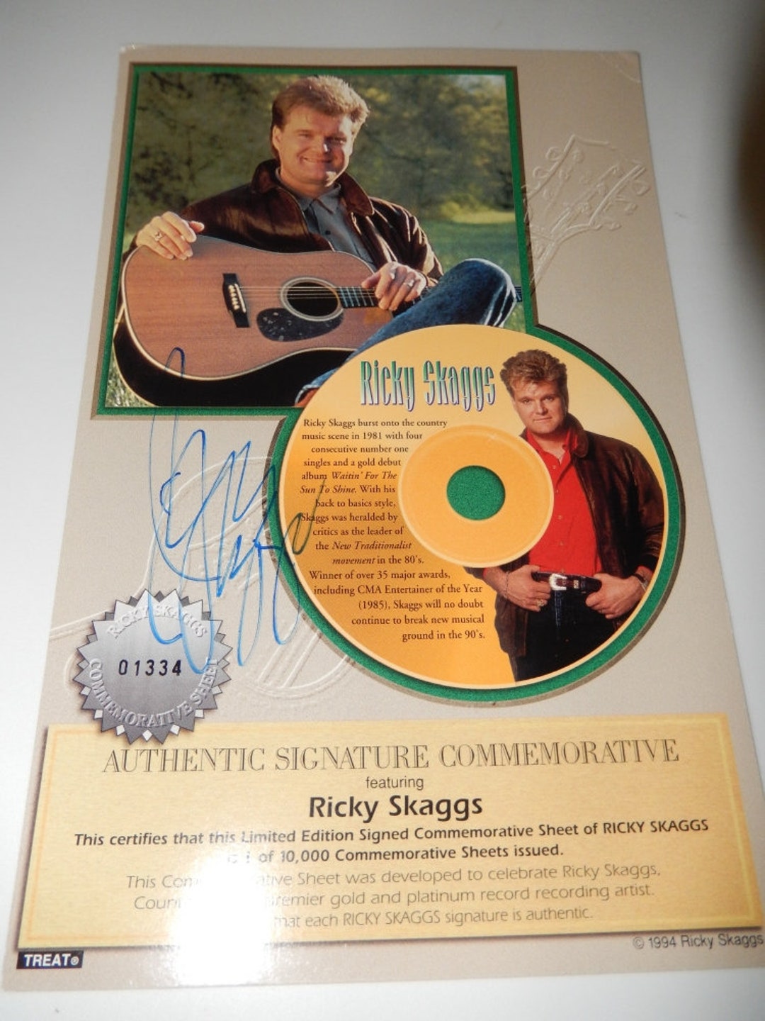 Country Singer Ricky Skaggs Autographed Commemorative Item 1994 - Etsy