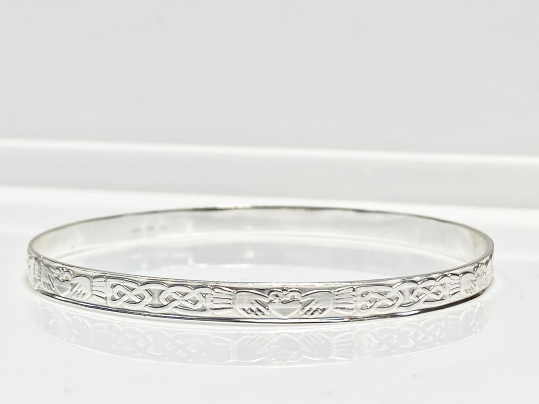 Claddagh Bangle With Celtic Knot, Claddagh Bangle Bracelet, Claddagh ...