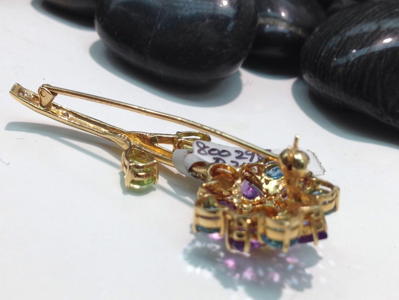 Vintage Flower Diamond and Semi Precious Gemstone Pin in 14K | Etsy