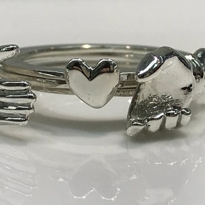 Large Holding Hands Ring Handmade in Sterling Silver, Hands, Holding ...