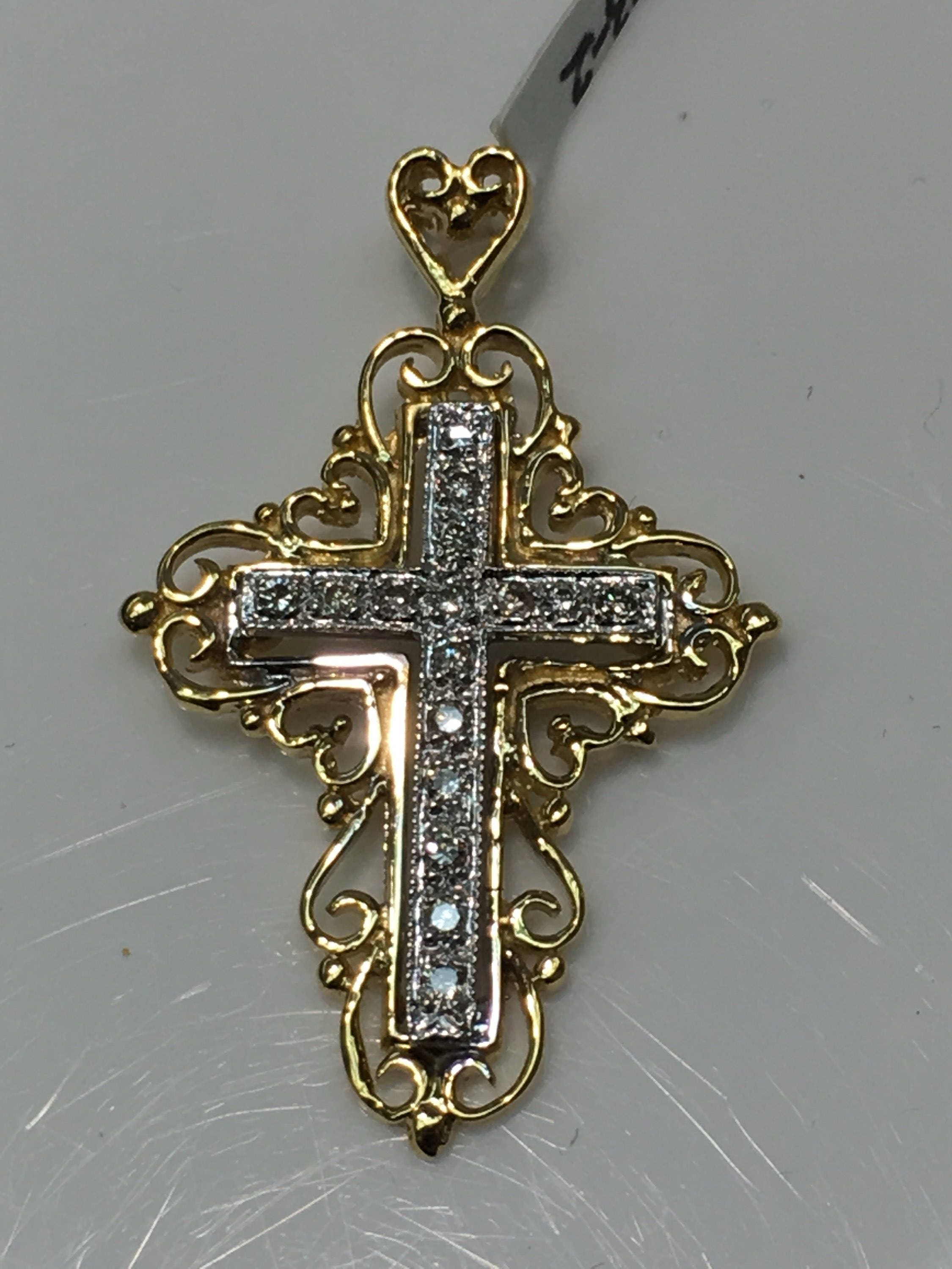 Diamond Cross, 14k Yellow and White Gold, Two Tone Diamond Cross, Cross ...