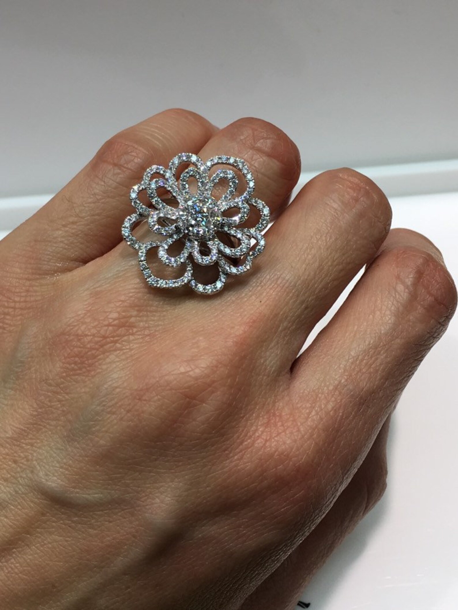 Flower Statement Ring in Diamonds and White Gold Diamond - Etsy