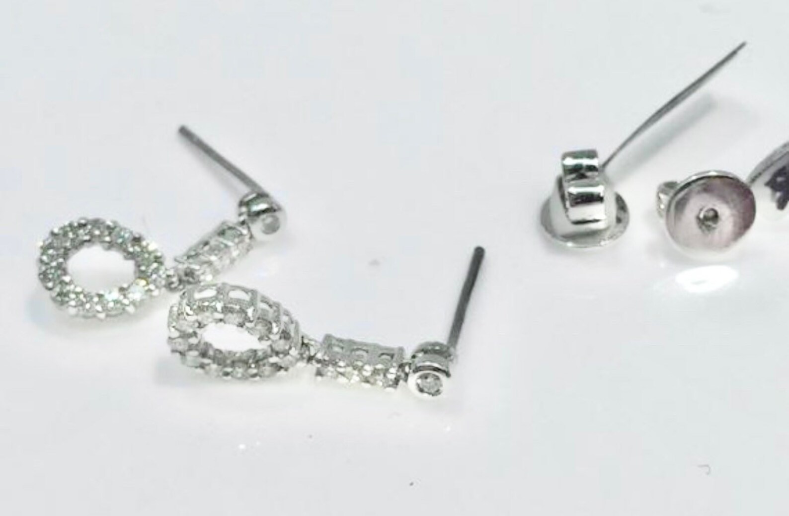 14K White Gold Diamond Dangling Loop Earrings Dangling - Etsy