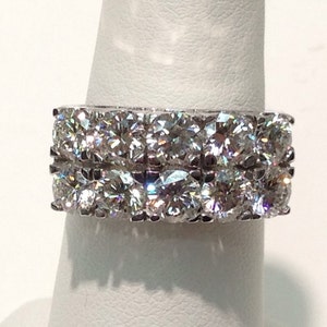 Handmade Double Row Diamond Wedding Band in 14K White Gold, Diamond ...