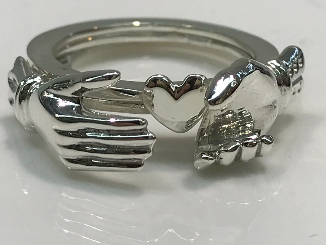 Large Holding Hands Ring Handmade in Sterling Silver, Hands, Holding ...