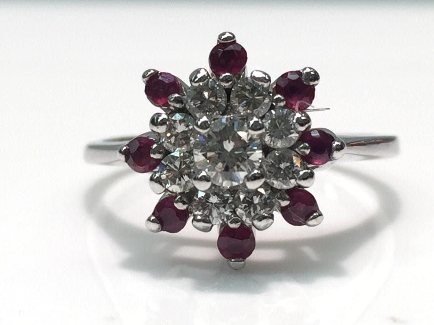 Floral Design Diamond and Ruby Ring in 14K Gold | Etsy