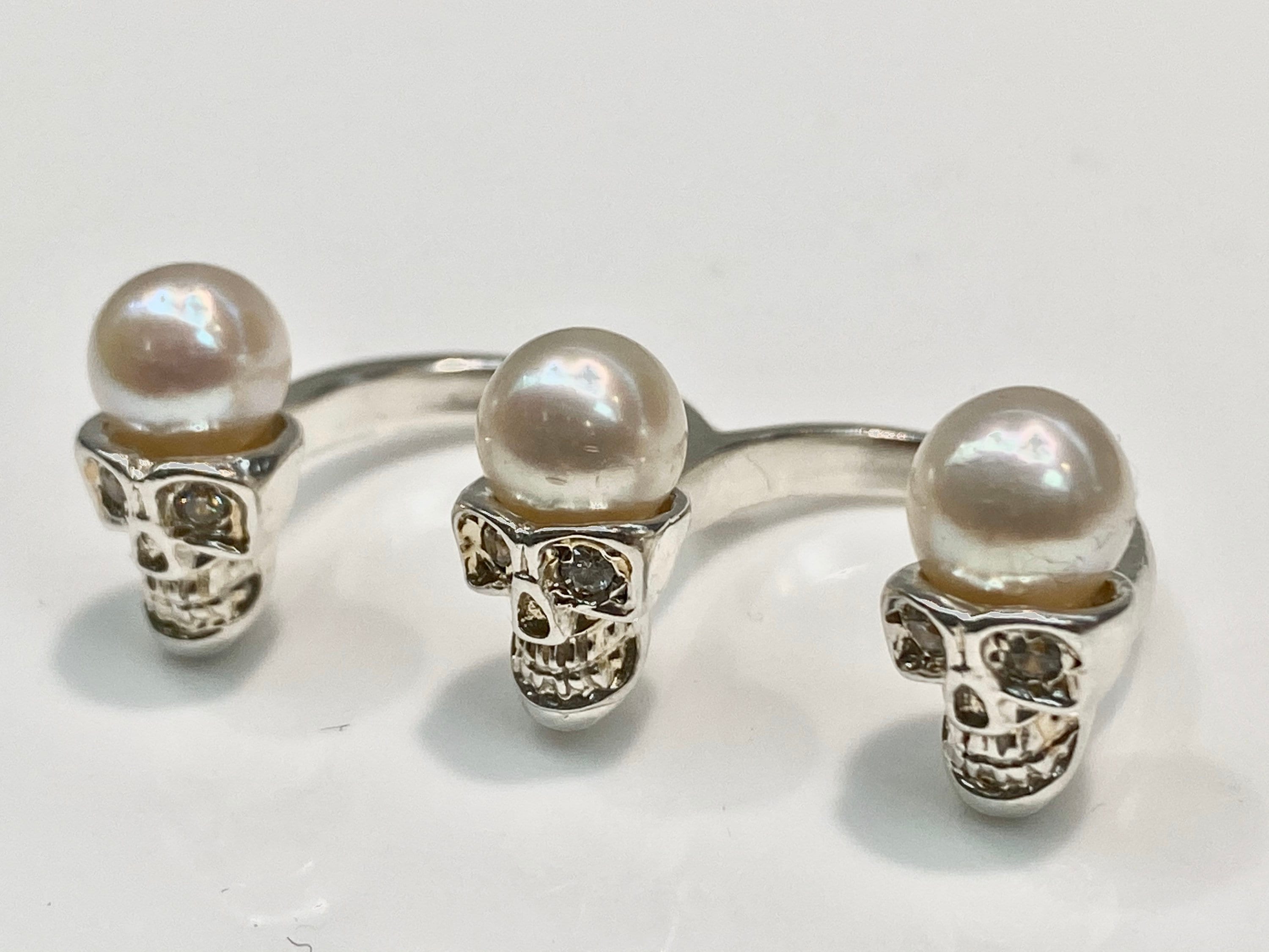 Genuine Solid Sterling Silver Skull Ring with Genuine Cultured | Etsy