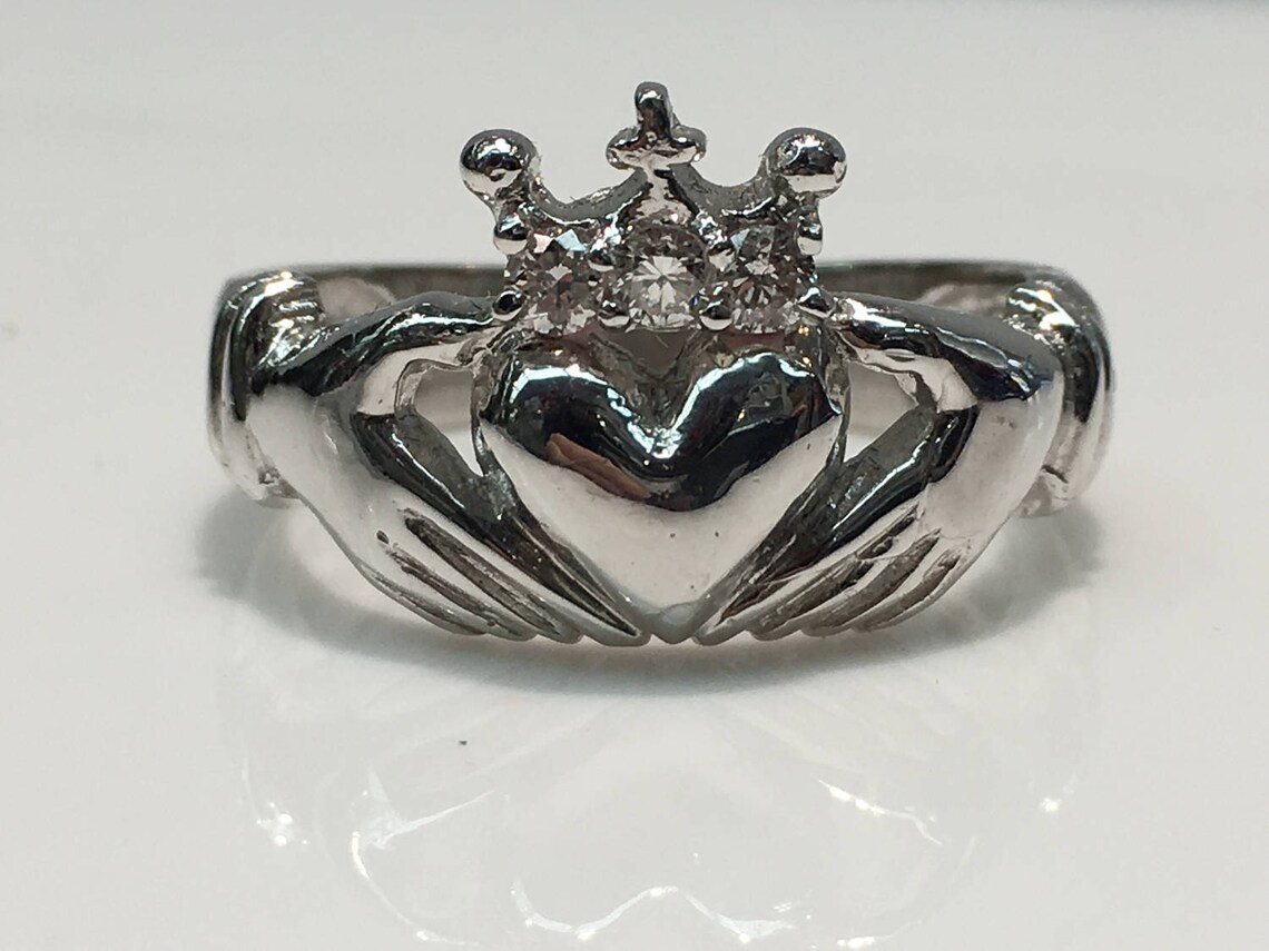 Claddagh Ring With Diamonds in 14K White Gold Claddagh Ring - Etsy